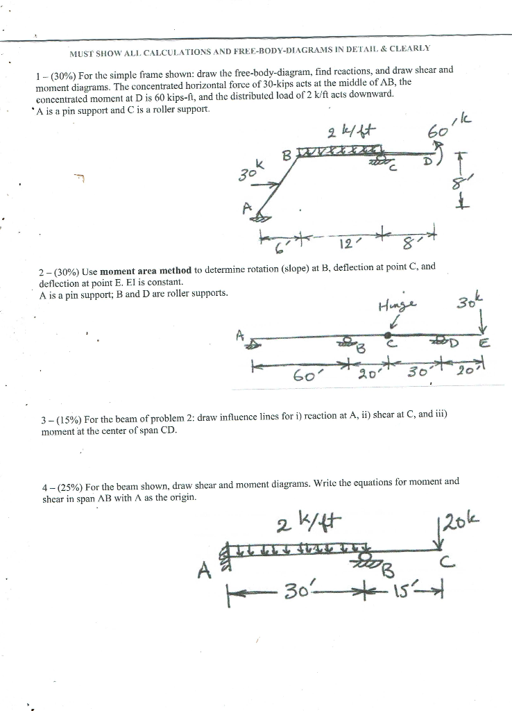 Solved MUST SHOW ALL CALCULATIONS AND FREE-BODY-DIAGRAMS IN | Chegg.com