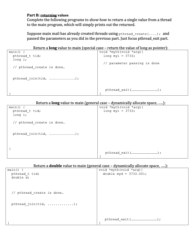 Solved Part B: returning values Complete the following | Chegg.com