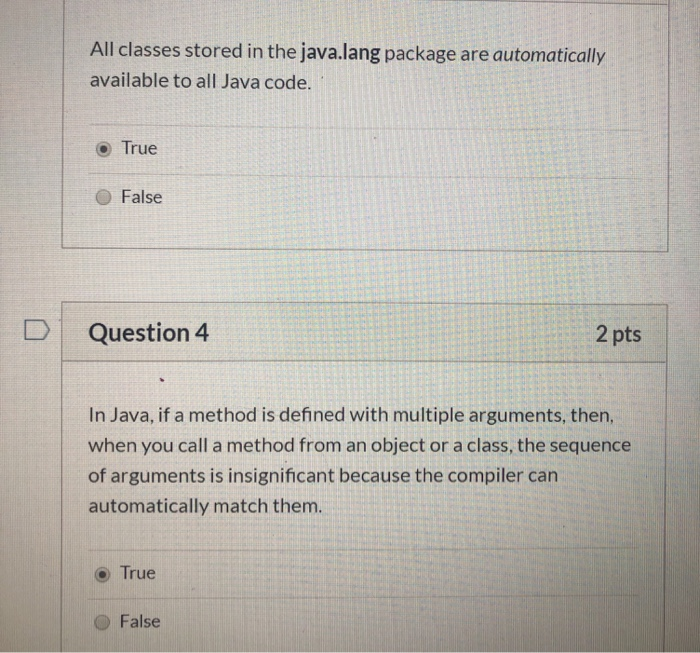 Solved All classes stored in the java.lang package are | Chegg.com