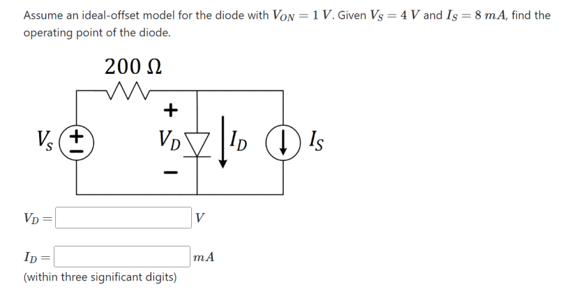 Solved Assume an ideal-offset model for the diode with VON=1 | Chegg.com