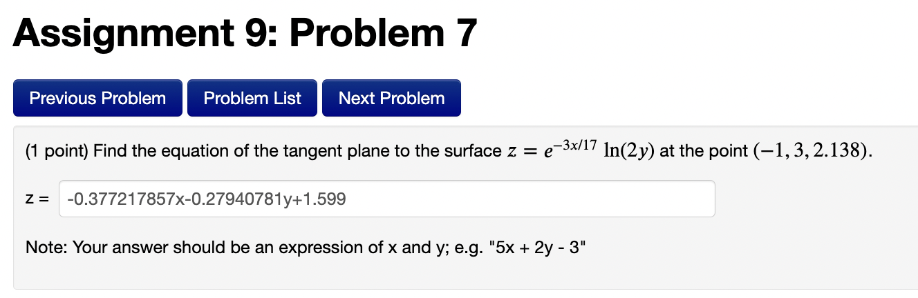 Solved Assignment 9: Problem 7 (1 point) Find the equation | Chegg.com