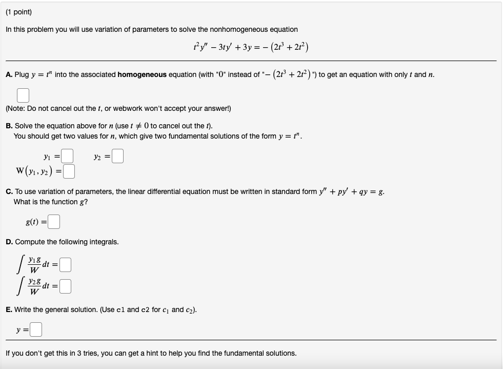 Solved (1 point) In this problem you will use variation of | Chegg.com