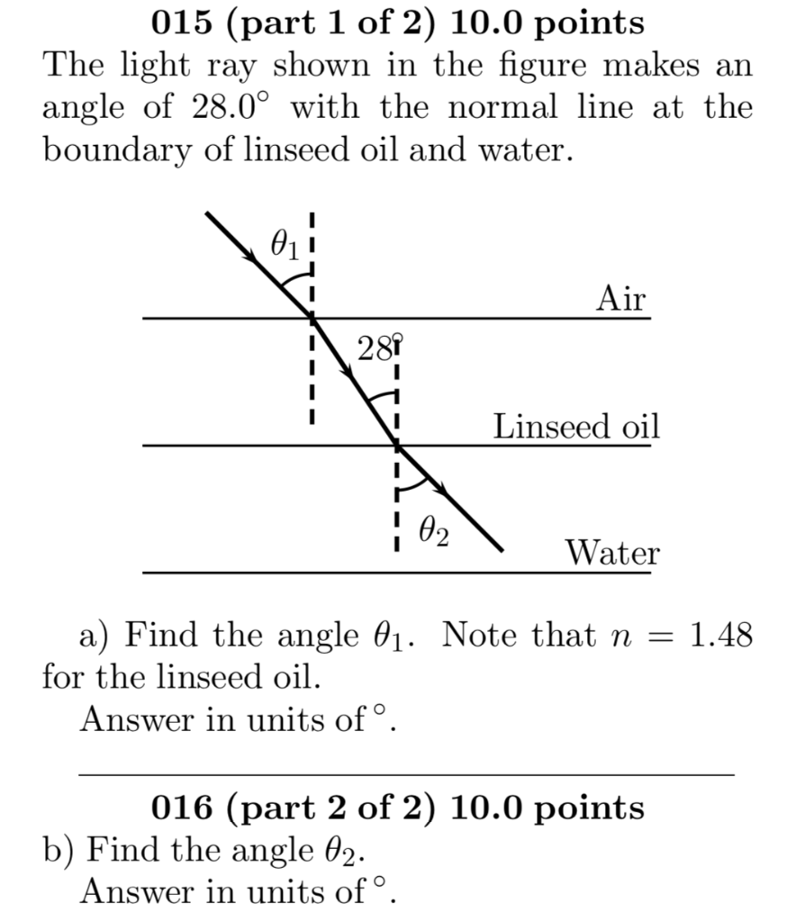 Solved 015 (part 1 of 2) 10.0 points The light ray shown in | Chegg.com