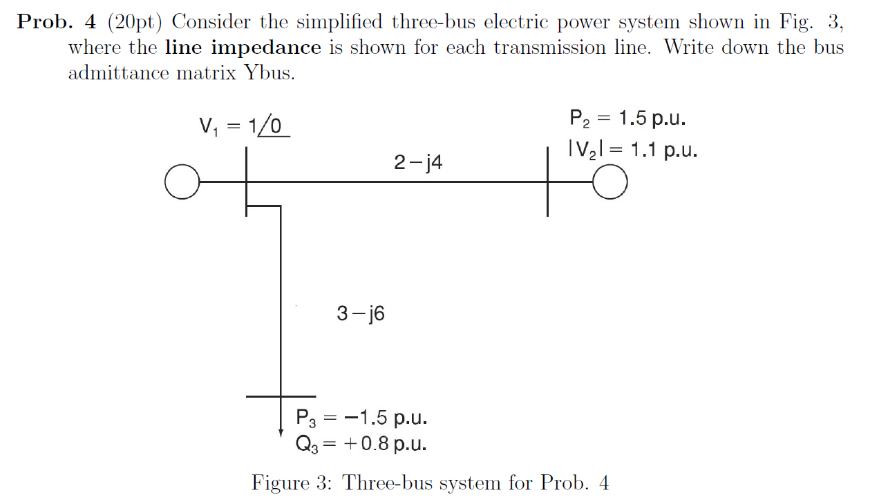 Solved Prob. 4 (20pt) Consider the simplified three-bus | Chegg.com