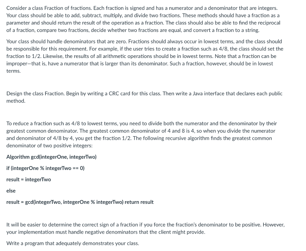 Solved Consider a class Fraction of fractions. Each fraction | Chegg.com