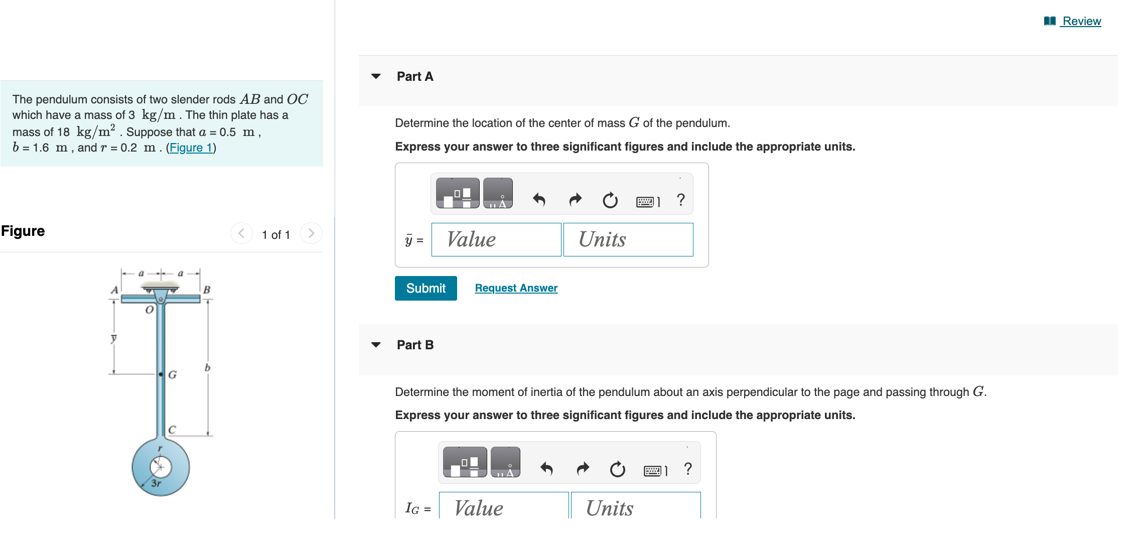 Solved The pendulum consists of two slender rods AB and OC | Chegg.com