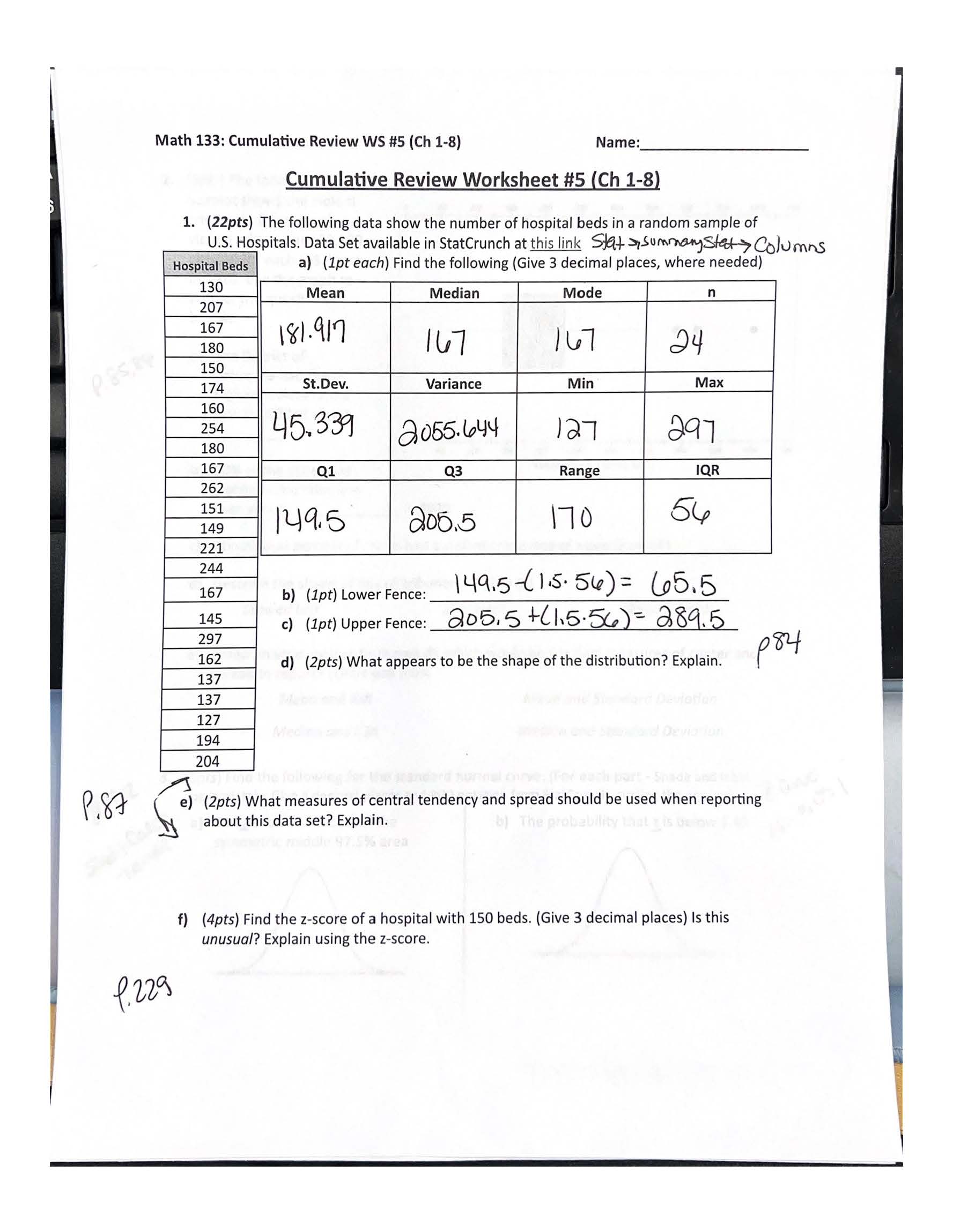 Solved Cumulative Review Worksheet #5 (Ch 1-8)(22pts) ﻿The | Chegg.com