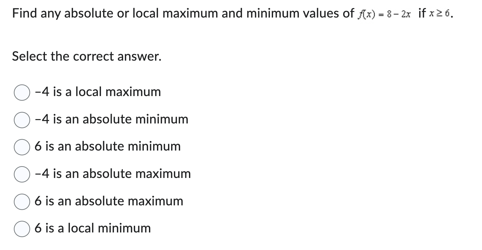Solved Find any absolute or local maximum and minimum values | Chegg.com