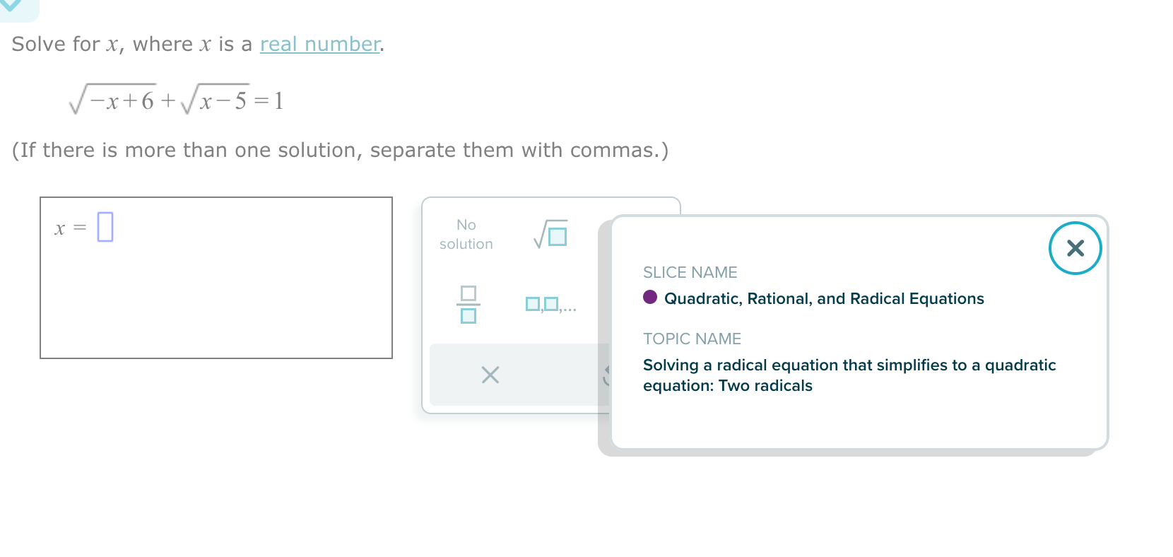Solved Solve for x, ﻿where x ﻿is a real | Chegg.com