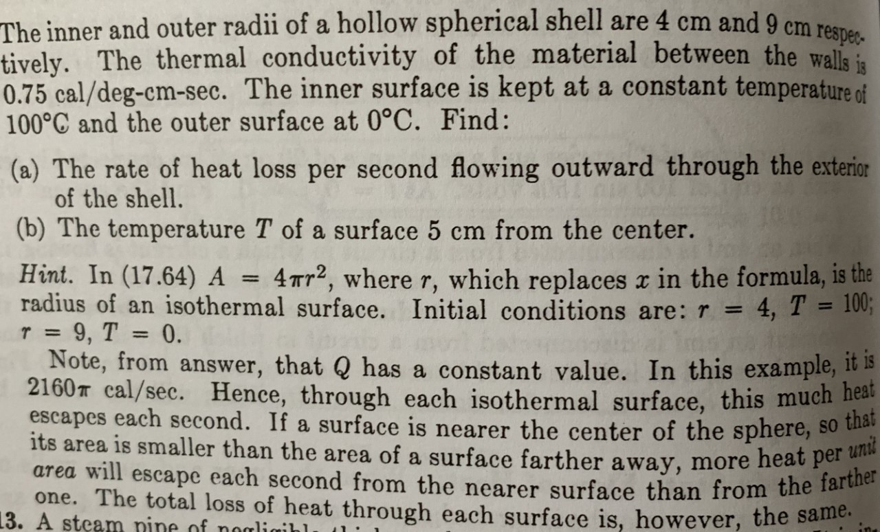Solved The inner and outer radii of a hollow spherical shell | Chegg.com