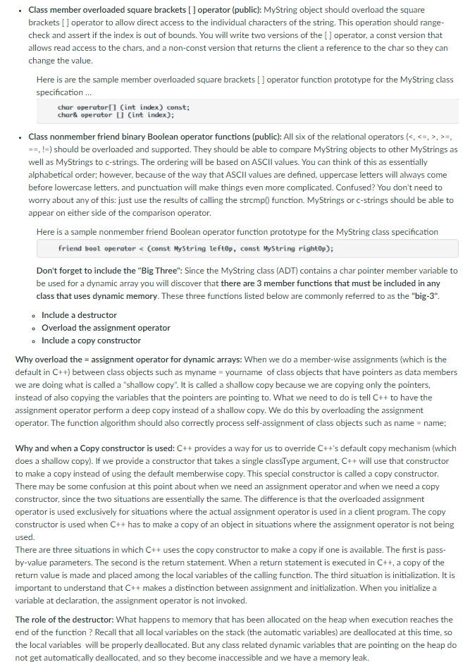 Project 4 - MyString class with dynamic memory [60 | Chegg.com