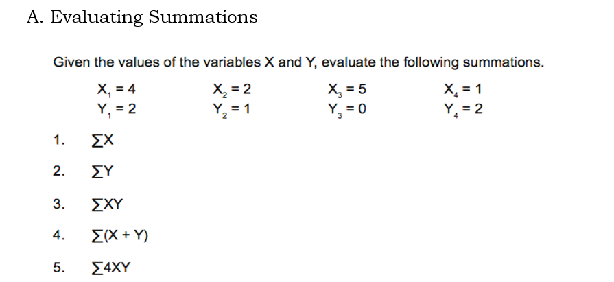 Solved A. Evaluating Summations Given the values of the | Chegg.com