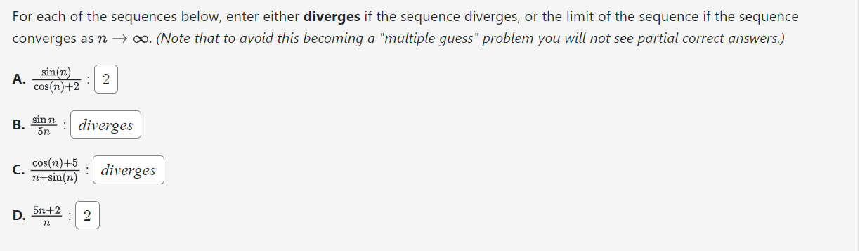 Solved For each of the sequences below, enter either | Chegg.com
