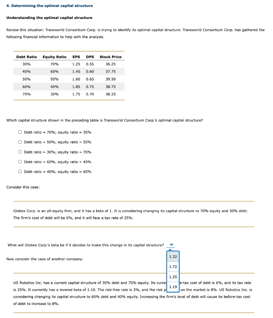 4. Determining the optimal capital structure | Chegg.com