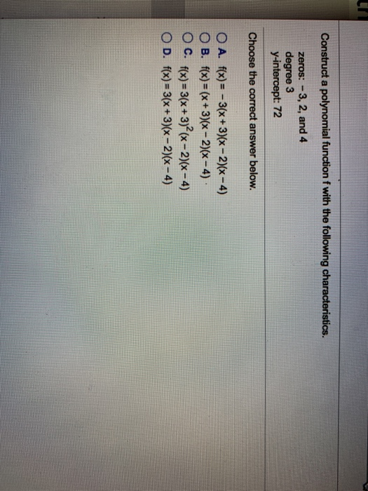 Solved Construct A Polynomial Function F With The Following