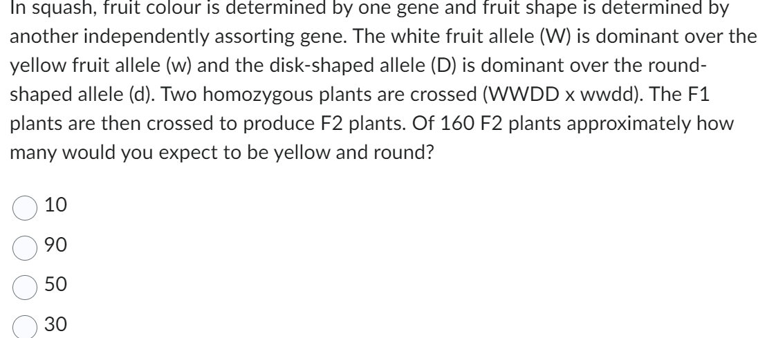 Solved In squash, fruit colour is determined by one gene and | Chegg.com