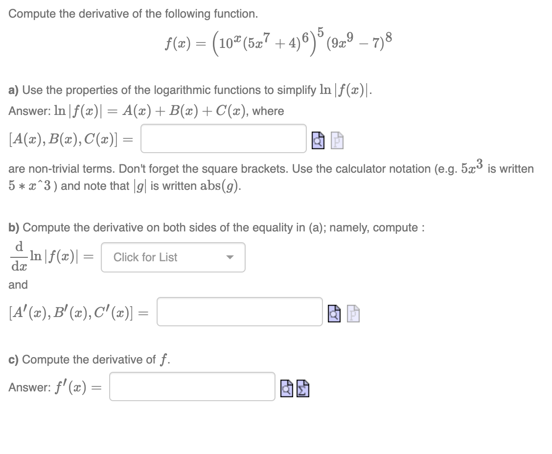 Solved compute the derivative of the followinf function. | Chegg.com Solved compute the derivative of the followinf function. | Chegg.com