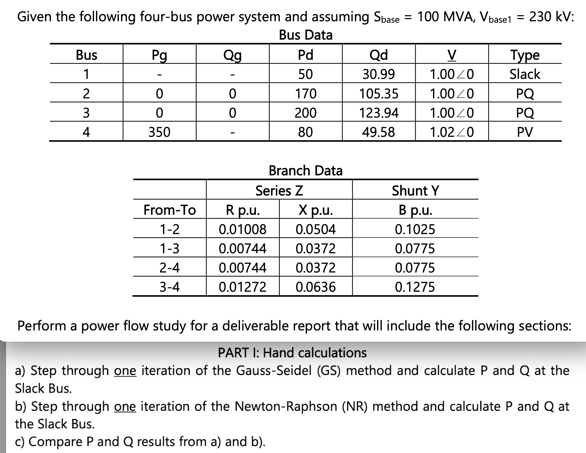 Solved Perform a power flow study for a deliverable report | Chegg.com