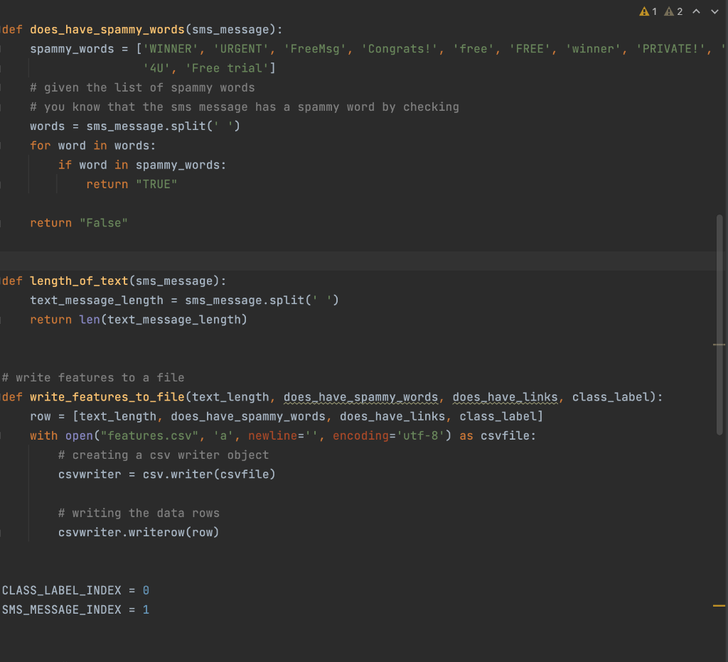 Solved Hi, I'm having trouble with writing my features to my | Chegg.com