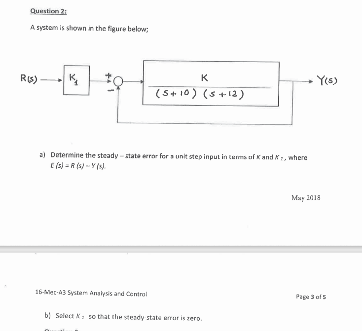 Solved Question 2: A system is shown in the figure below; a) | Chegg.com