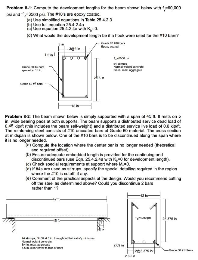 Solved Problem 8-1: Compute the development lengths for the | Chegg.com