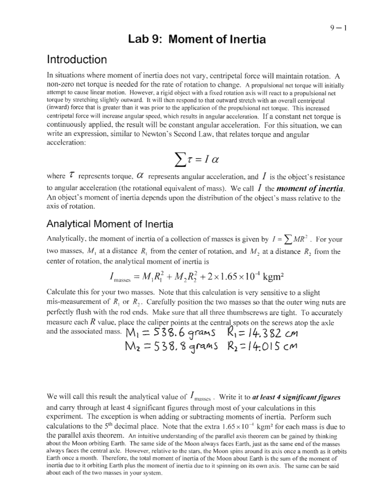 Solved: 9-1 Lab 9: Moment Of Inertia Introduction In Situa... | Chegg.com