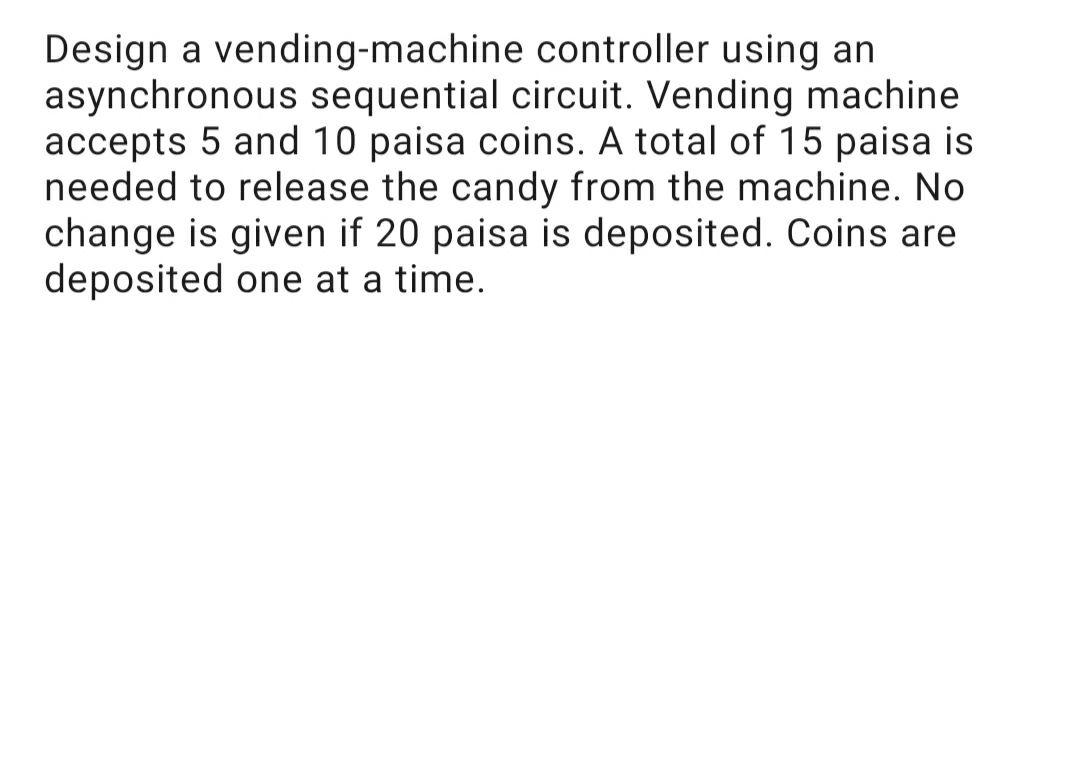 Solved Design a vending-machine controller using an | Chegg.com