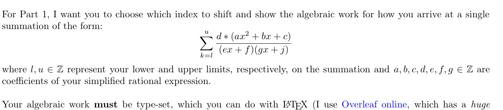 Solved For Part 1, I want you to choose which index to shift | Chegg.com