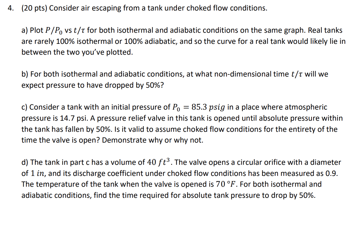 Solved (20 pts) Consider air escaping from a tank under | Chegg.com