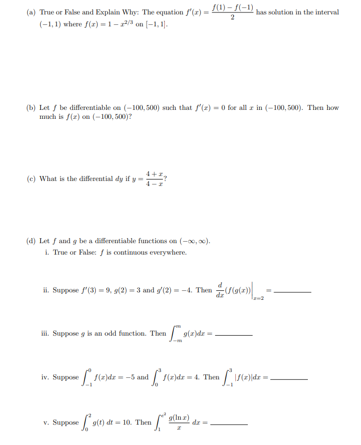 Solved (a) True or False and Explain Why: The equation f'(x) | Chegg.com