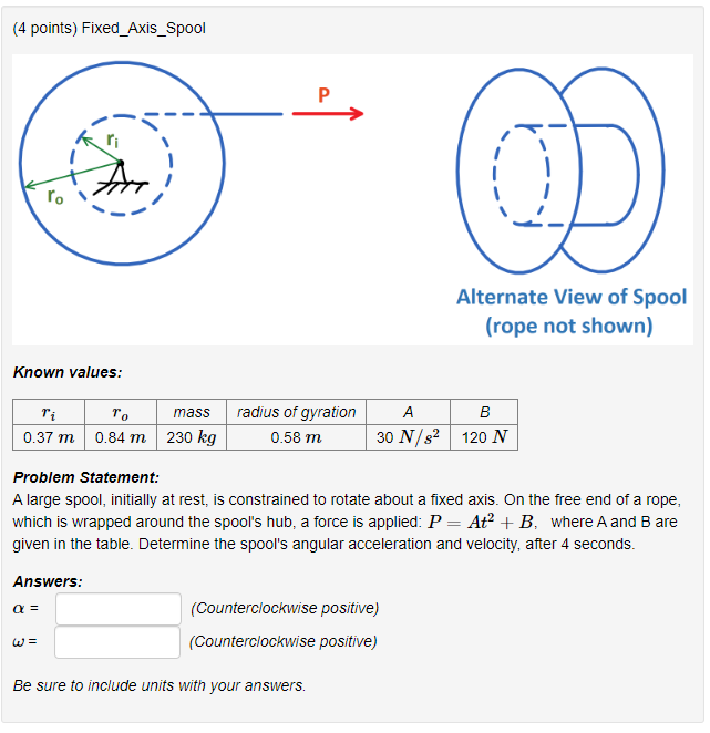 Solved (4 points) Fixed_Axis_Spool (rope not shown) Known | Chegg.com