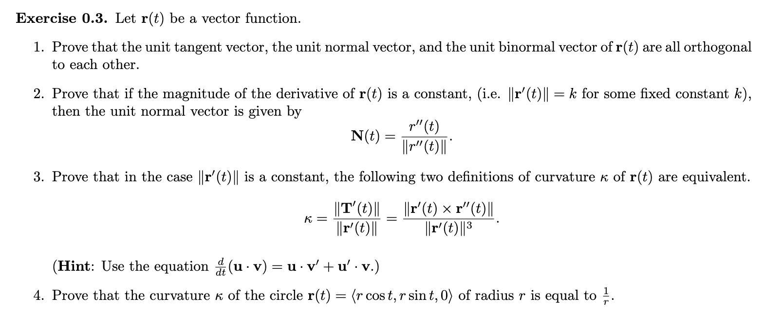 Exercise 0 3 Let R T Be A Vector Function 1 Prove