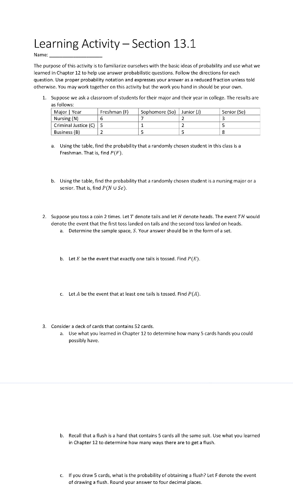 Solved Learning Activity - Section 13.1 Name: The purpose of | Chegg.com