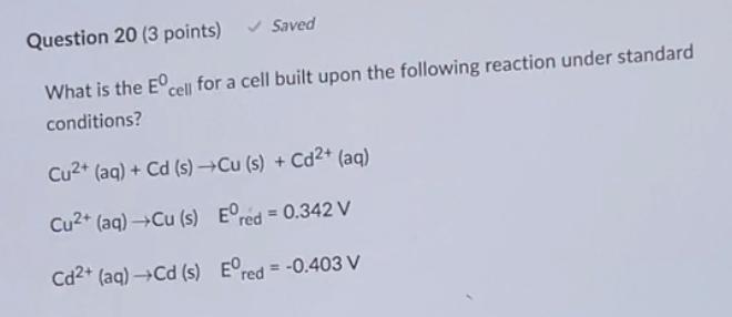 Solved What Is The E0 Cell For A Cell Built Upon The