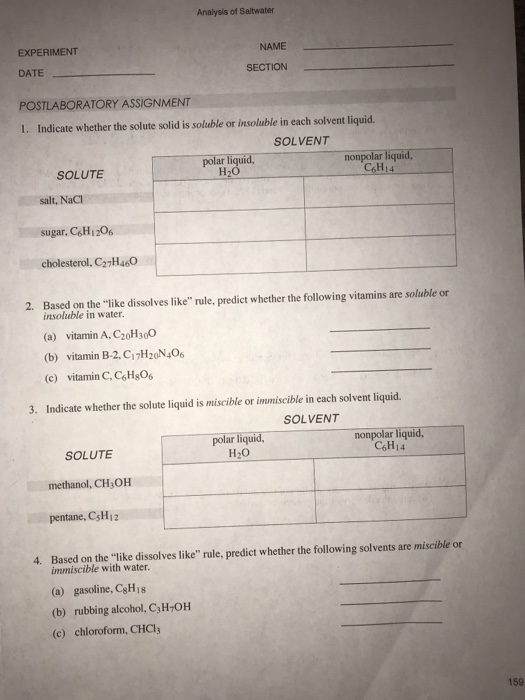 Solved Analysis of Saltwater EXPERIMENT NAME DATE SECTION | Chegg.com