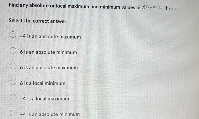 Solved Find any absolute or local maximum and minimum values | Chegg.com