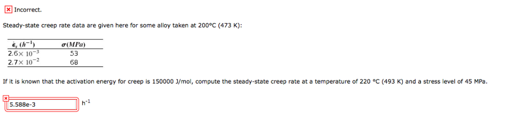 Solved xIncorrect. Steady-state creep rate data are given | Chegg.com