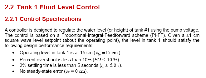 2.2 Tank 1 Fluid Level Control 2.2.1 Control | Chegg.com