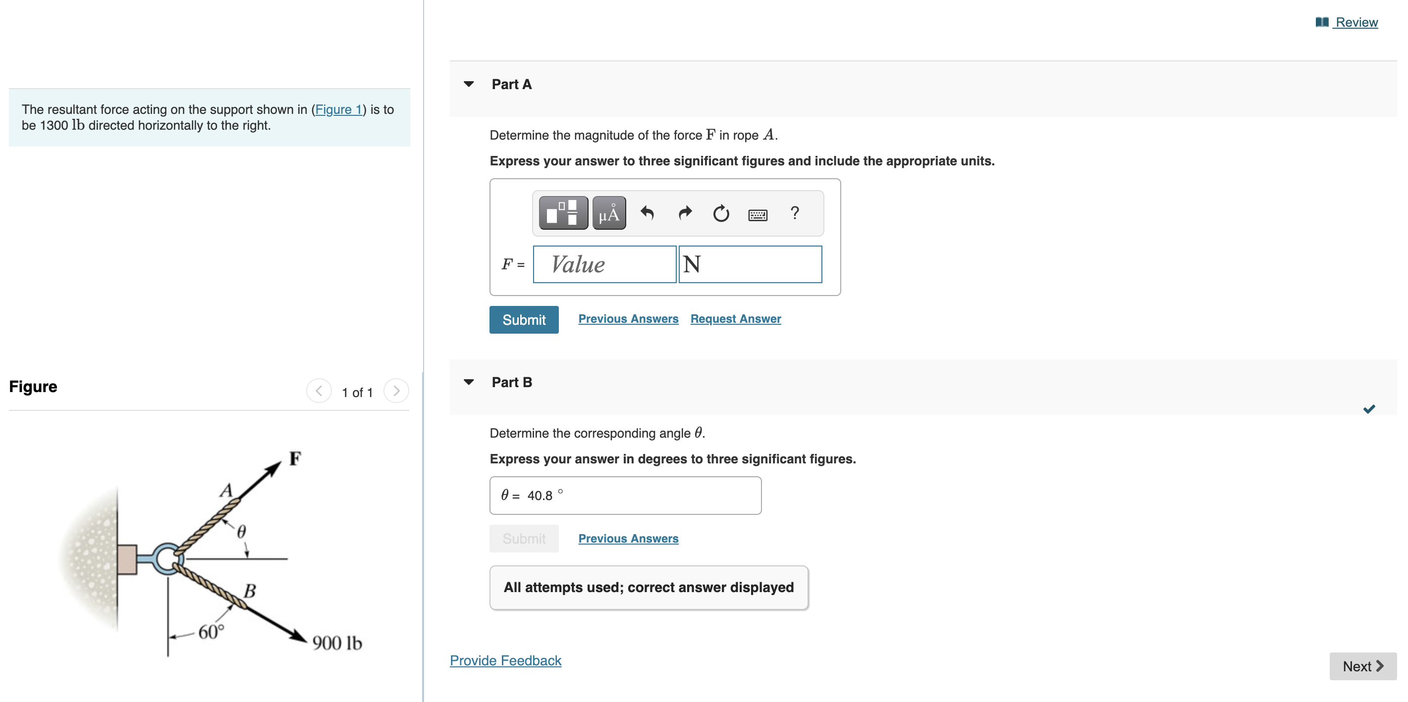 Solved Part AThe resultant force acting on the support shown | Chegg.com