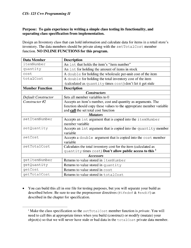 Solved CIS- 125 C++ Programming II Purpose: To gain | Chegg.com