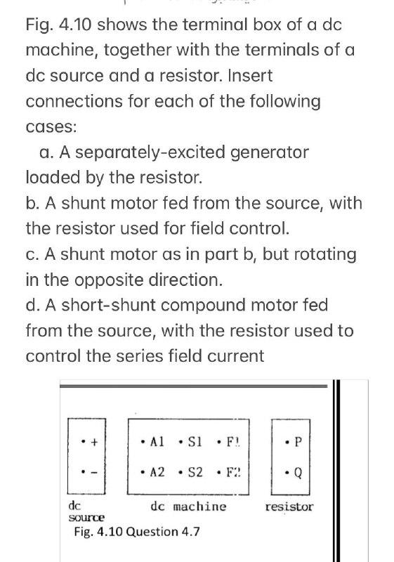 Solved Fig. 4.10 shows the terminal box of a dc machine, | Chegg.com