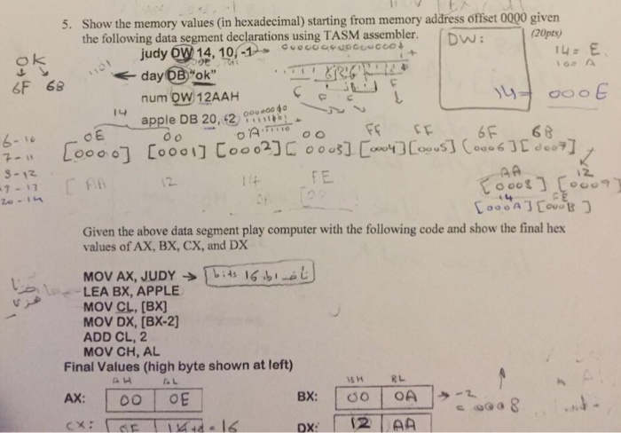 Show the memory values (in hexadecimal) starting from | Chegg.com