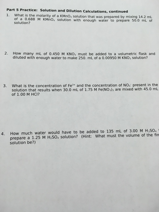 Solved Part 5 Practice: Solution and Dilution Calculations, | Chegg.com