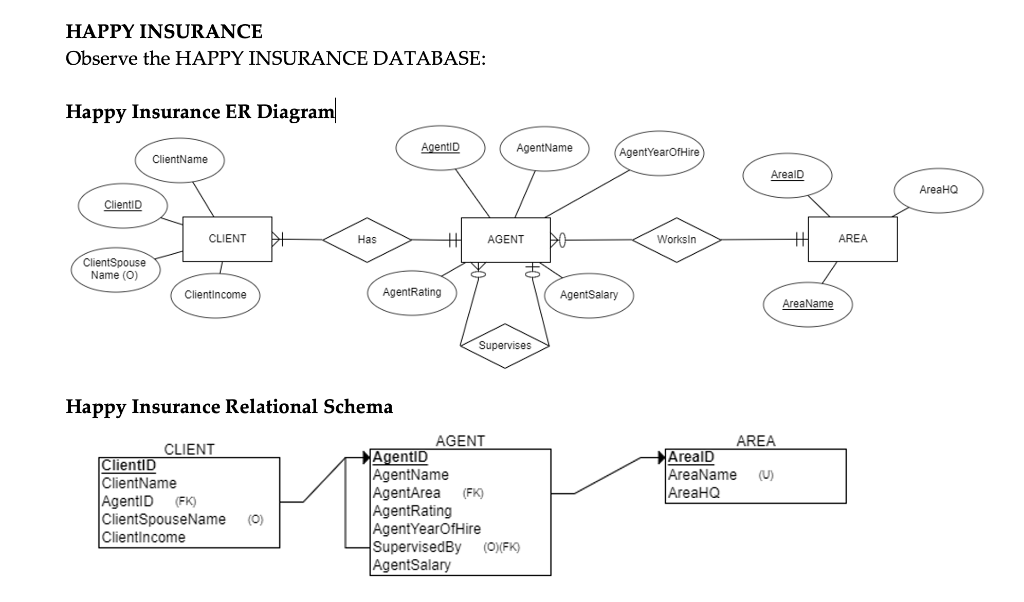 Solved HAPPY INSURANCE Observe the HAPPY INSURANCE DATABASE: | Chegg.com