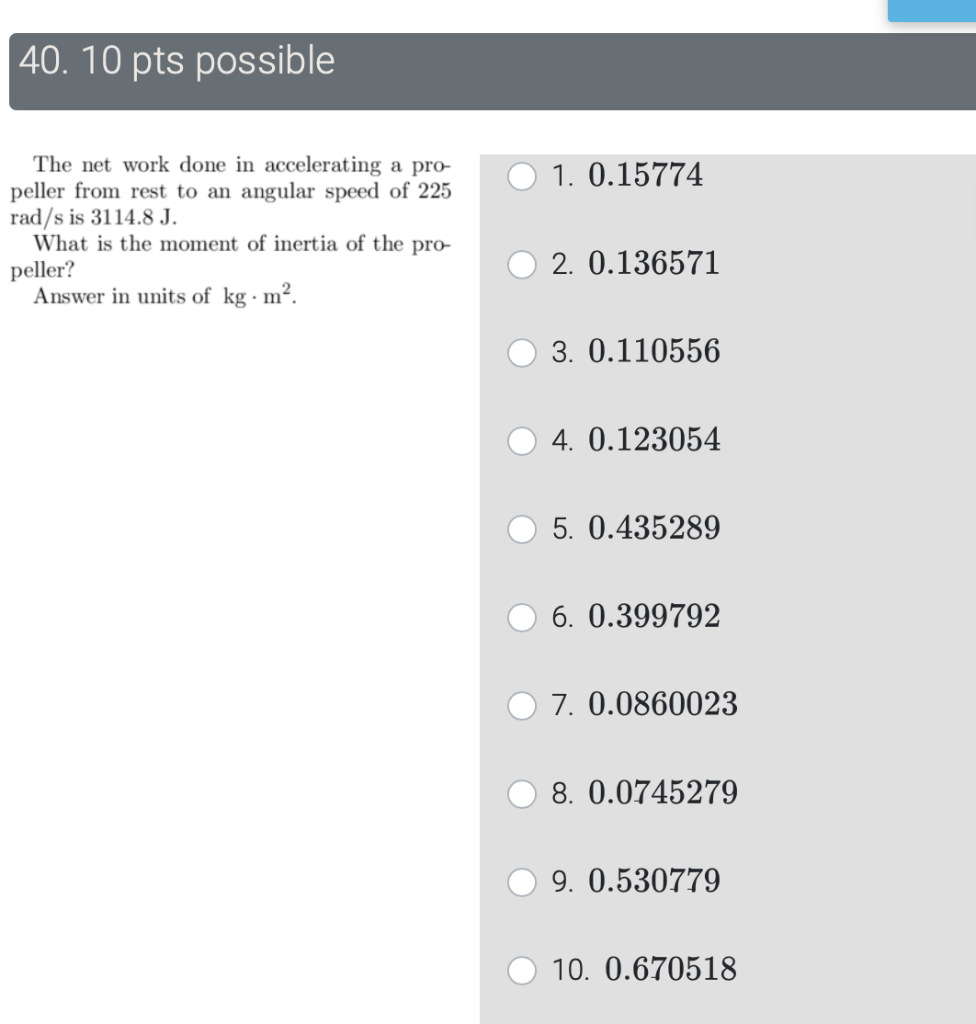 Solved The net work done in accelerating a propeller from | Chegg.com