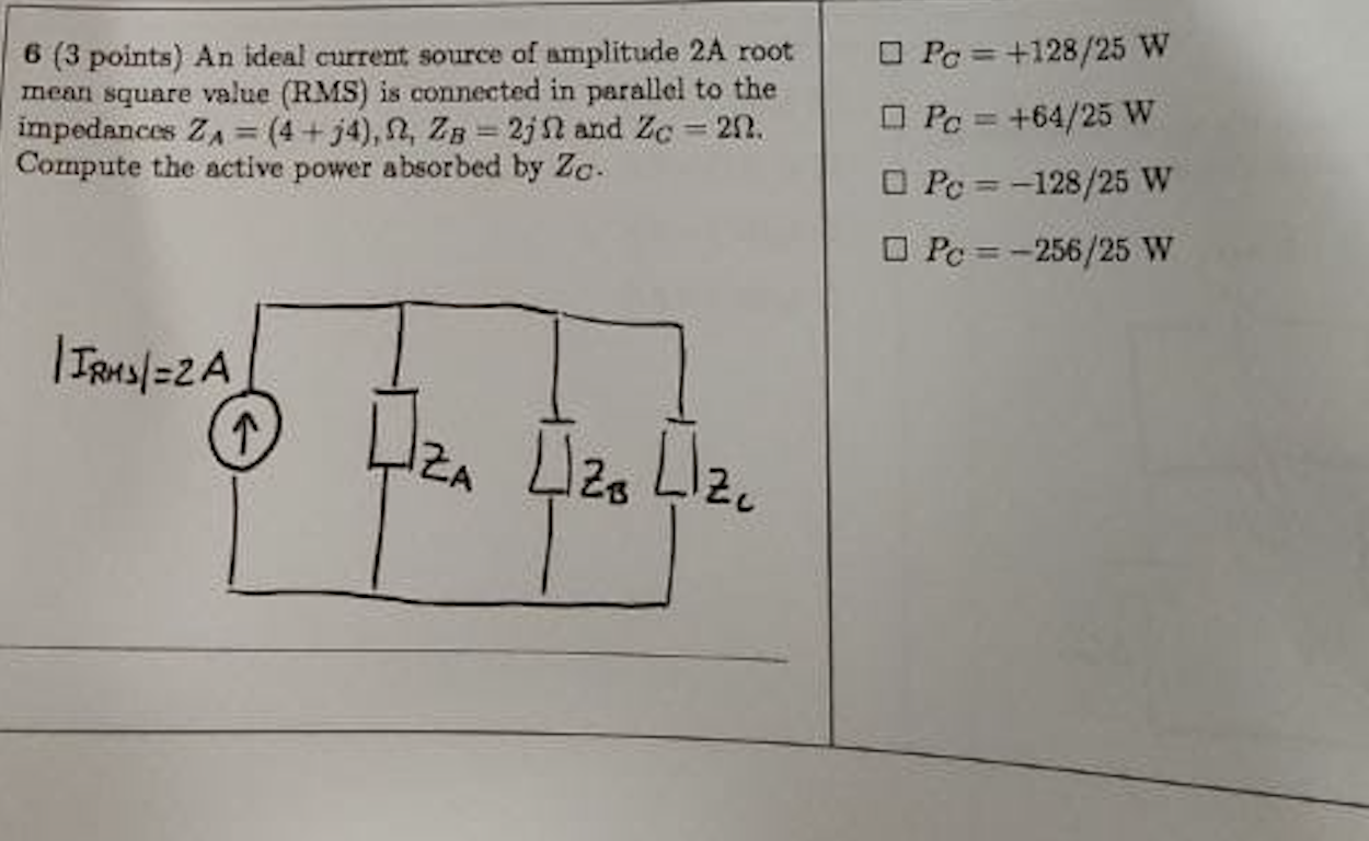 Solved 6 (3 ﻿points) An ﻿ideal current source of ﻿amplitude | Chegg.com