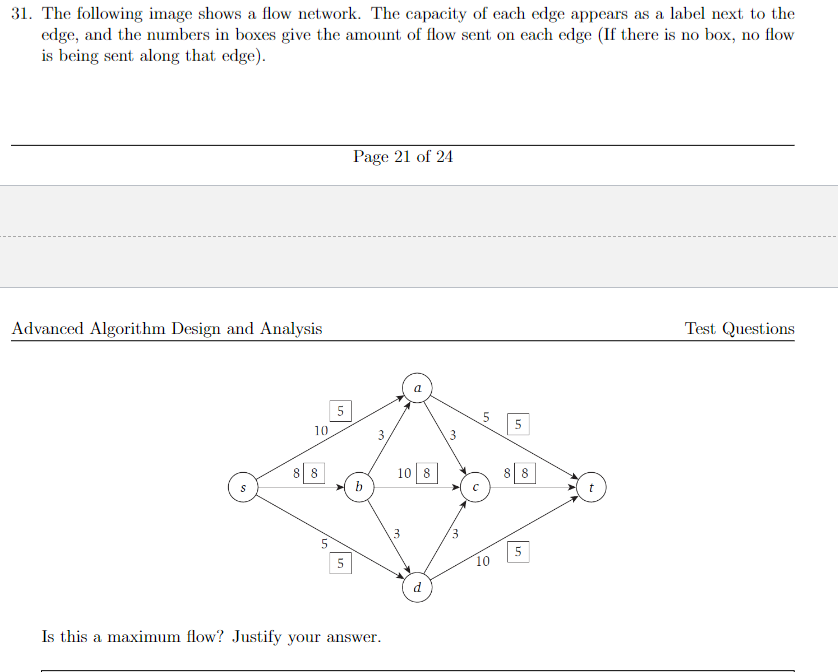 Solved 31. The following image shows a flow network. The | Chegg.com