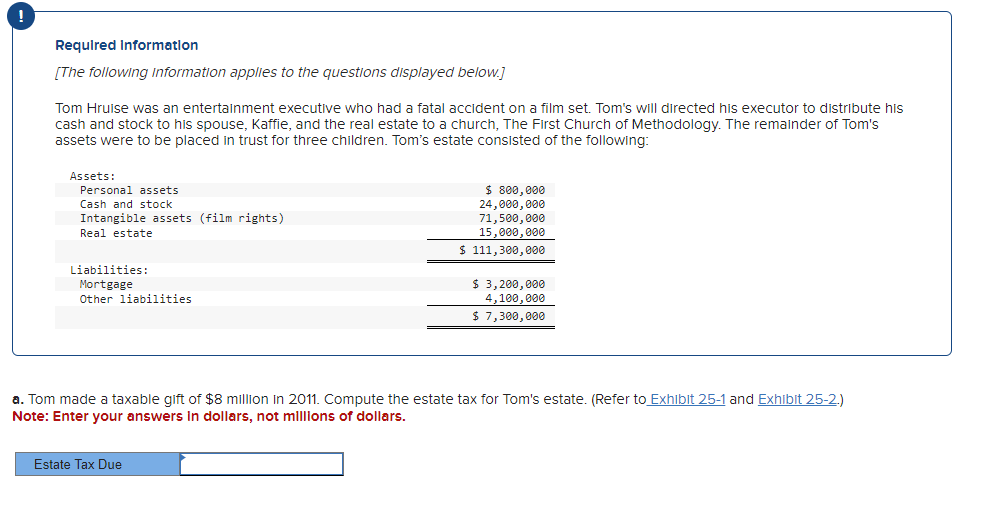 Solved ! ﻿EXHIBIT 25-1 ﻿Unified Transfer Tax | Chegg.com