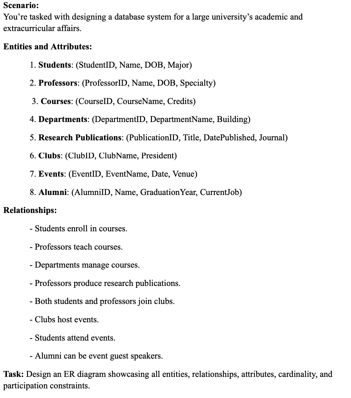 Solved Scenario: You're tasked with designing a database | Chegg.com