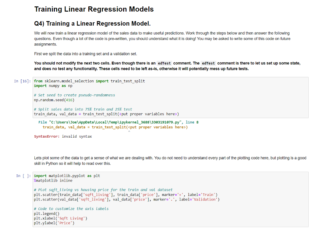 Training Linear Regression Models Q4) Training a | Chegg.com